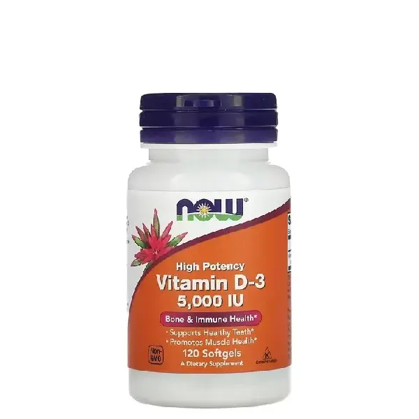 Vitamina D3 NOW 5000 IU 120 capsulas blandas – Empaklo.com